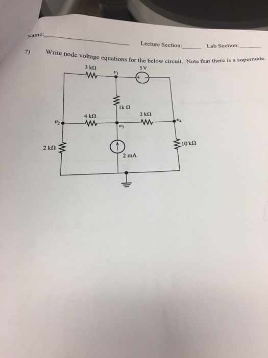 Solved write node voltage equations for the below circuit. | Chegg.com