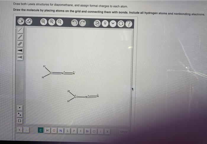 Solved Draw both Lewis structures for diazomethane, and | Chegg.com