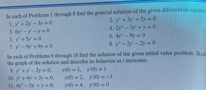 Solved In each of Problems 1 through 8 find the general | Chegg.com