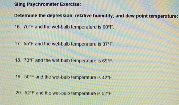 Solved Sling Psychrometer Exercise: Determine the | Chegg.com