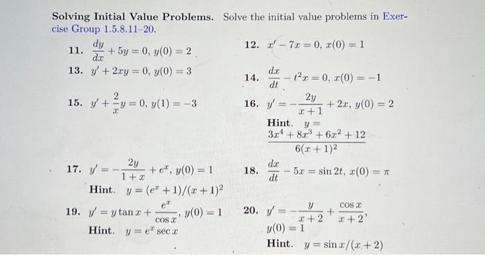 Solved Solving Initial Value Problems. Solve the initial | Chegg.com