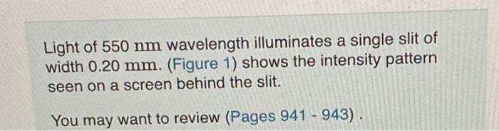 Solved Light of 550 nm wavelength illuminates a single slit | Chegg.com