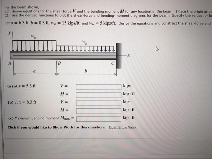 Solved For the beam shown,(1) derive equations for the | Chegg.com