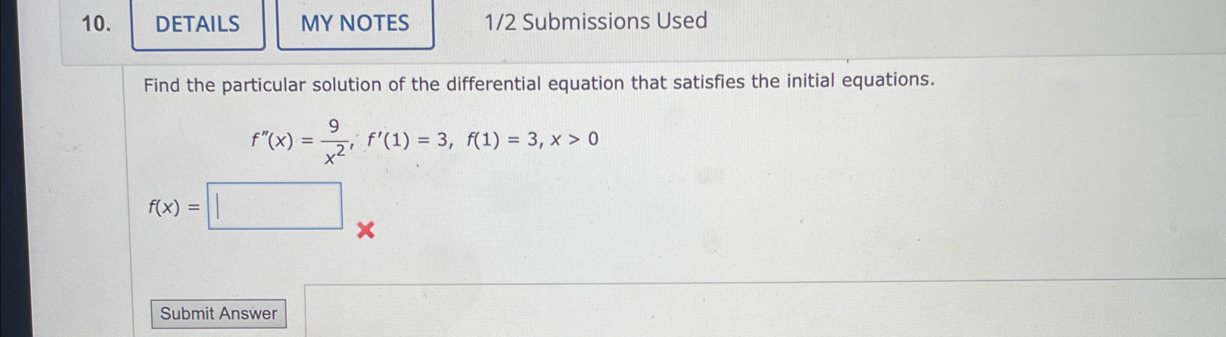 Solved 1/2 ﻿Submissions UsedFind the particular solution of | Chegg.com