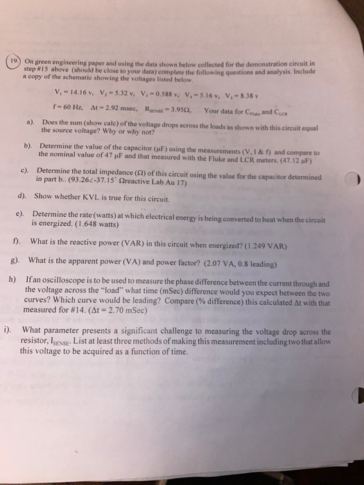 19.) On green engineering paper and using the data | Chegg.com