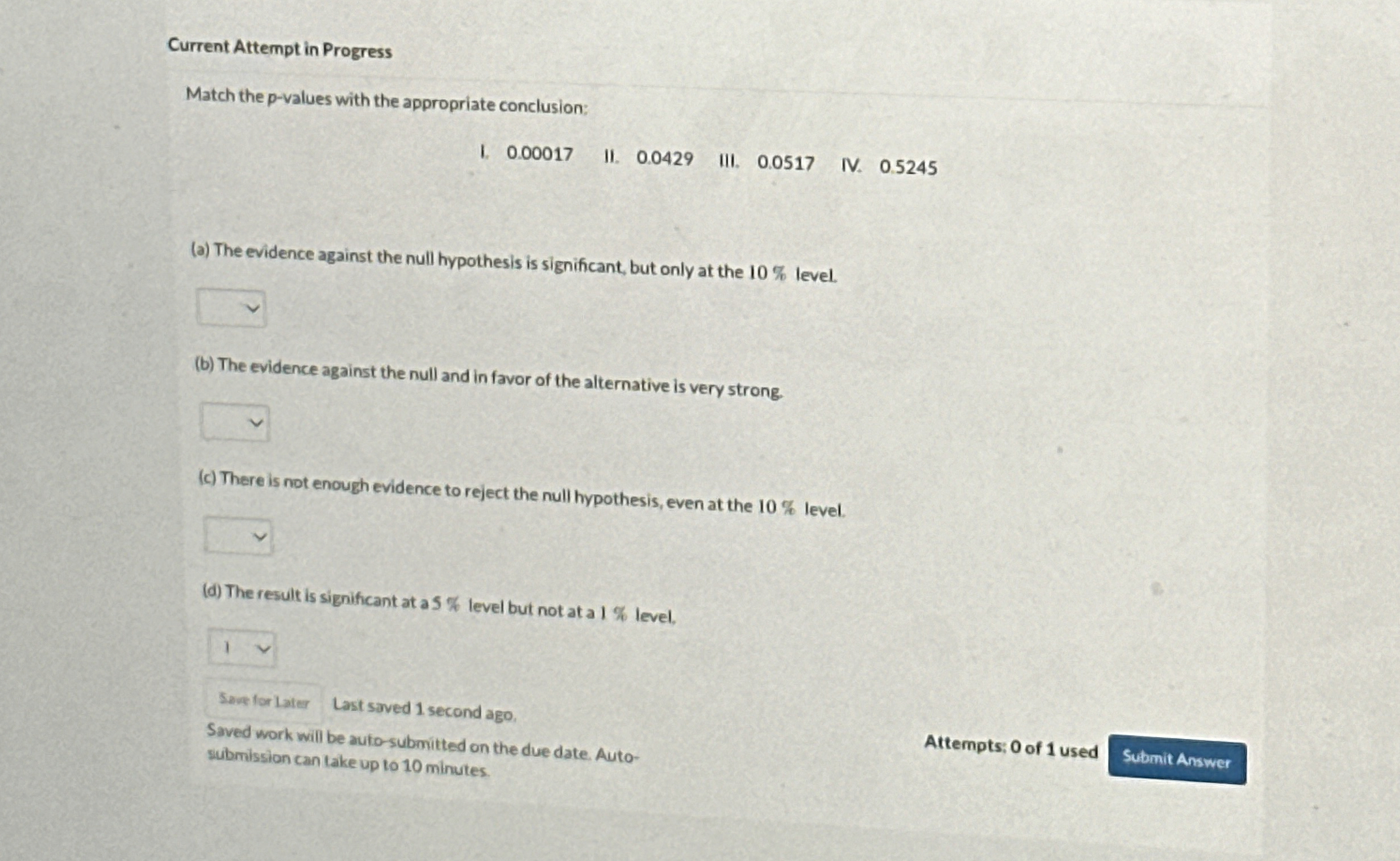 Solved Current Attempt in ProgressMatch the p-values with | Chegg.com