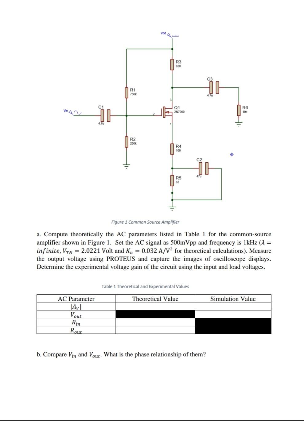 Figure 1 Common Source Amplifier a. Compute | Chegg.com