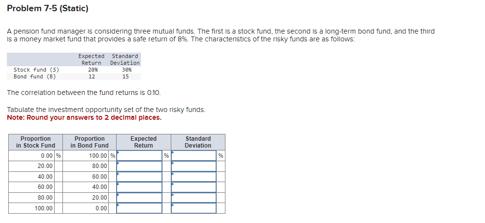 Solved Problem 7-5 (Static)A pension fund manager is | Chegg.com