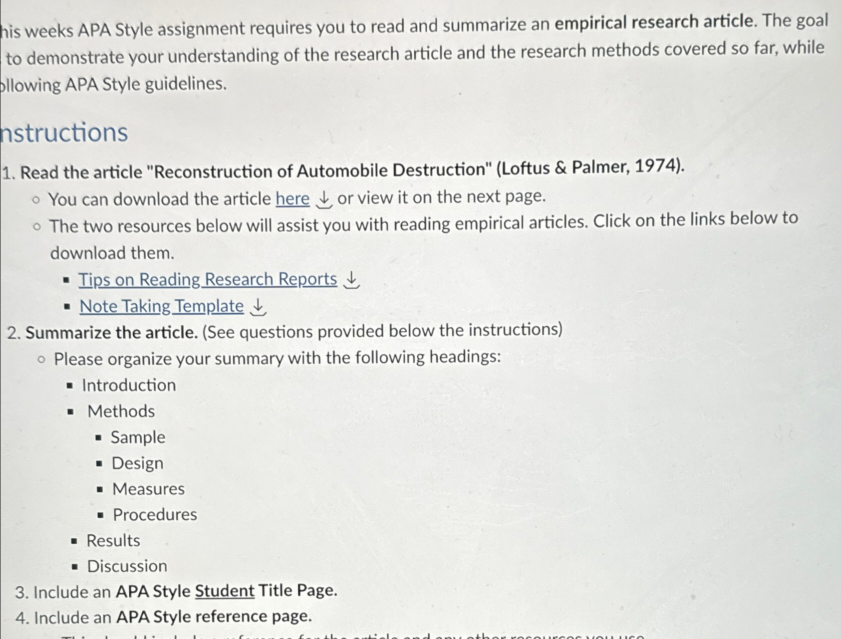 Solved his weeks APA Style assignment requires you to read | Chegg.com