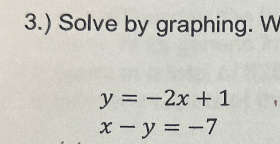 Solved 3.) ﻿Solve by graphing.y=-2x+1x-y=-7 | Chegg.com