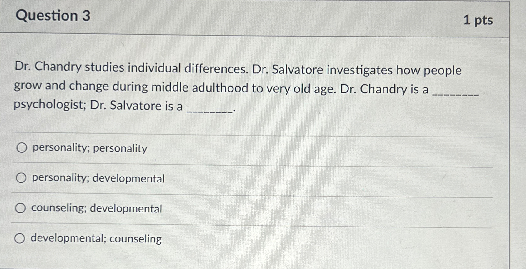 Solved Question 31 ﻿ptsDr. ﻿Chandry studies individual | Chegg.com
