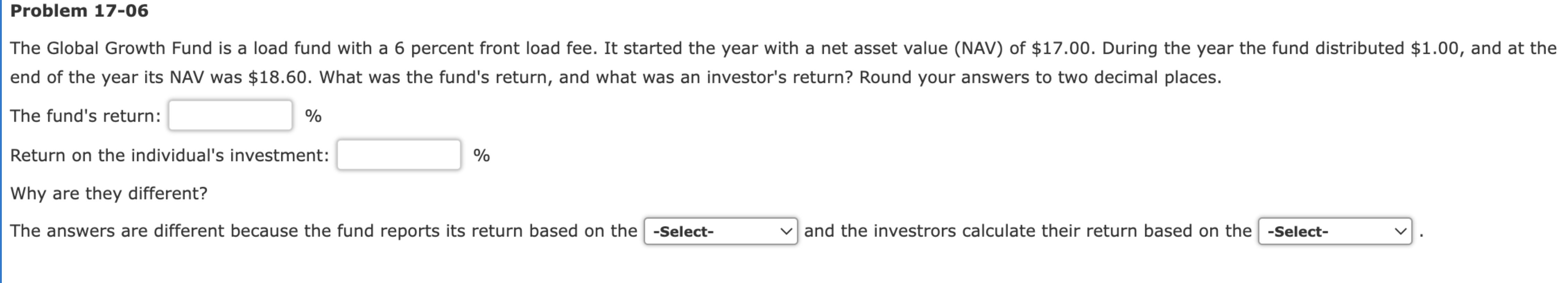Solved Problem 17-06 ﻿end of the year its NAV was $18.60. | Chegg.com