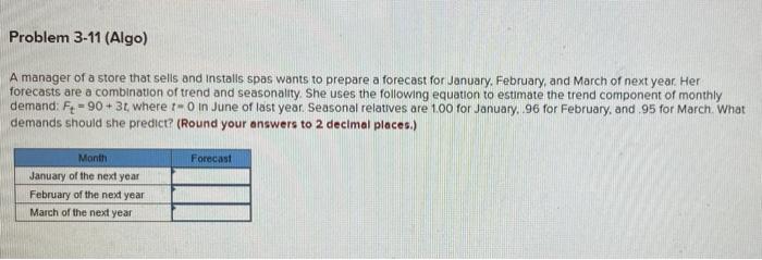 Solved Problem 3-11 (Algo) A manager of a store that sells | Chegg.com