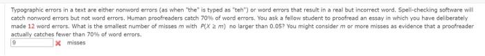 Solved Typographic errors in a text are either nonword | Chegg.com