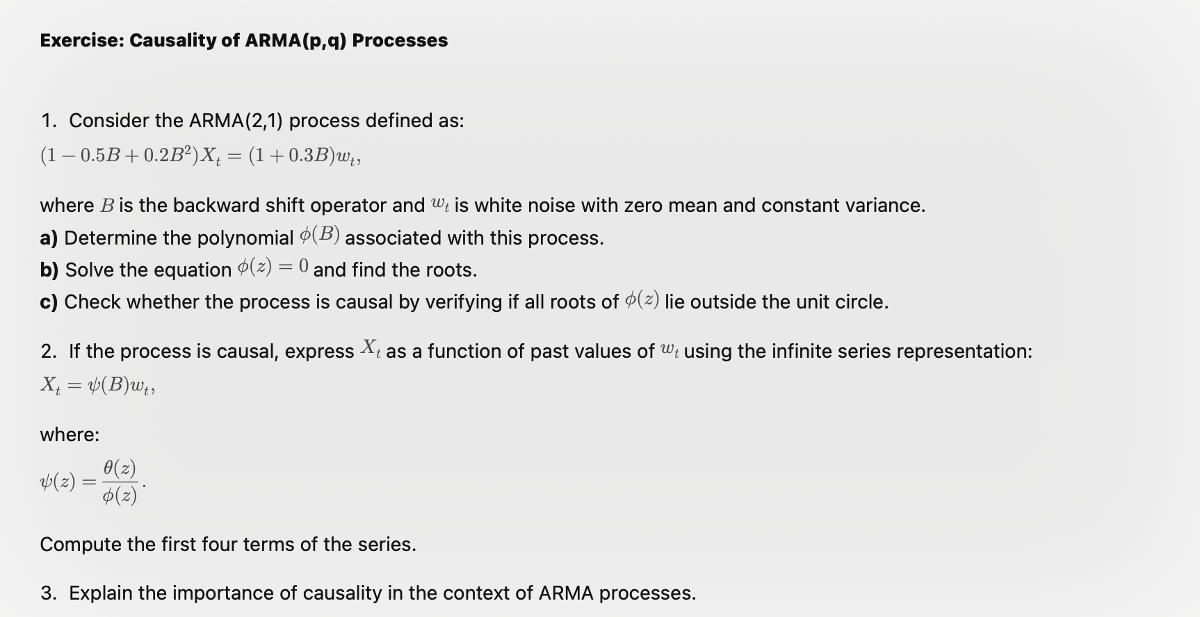 Solved Exercise: Causality of ﻿ARMA(p,q) ﻿Processes1. | Chegg.com