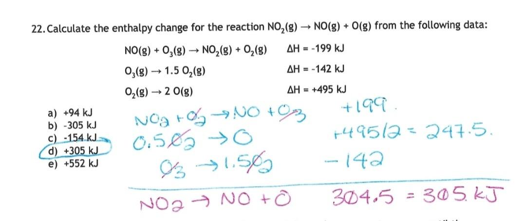 Solved 22. Calculate the enthalpy change for the reaction | Chegg.com
