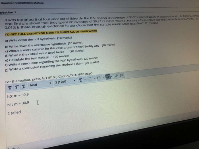 Solved Question Completion Status uestion 1 It was reported | Chegg.com