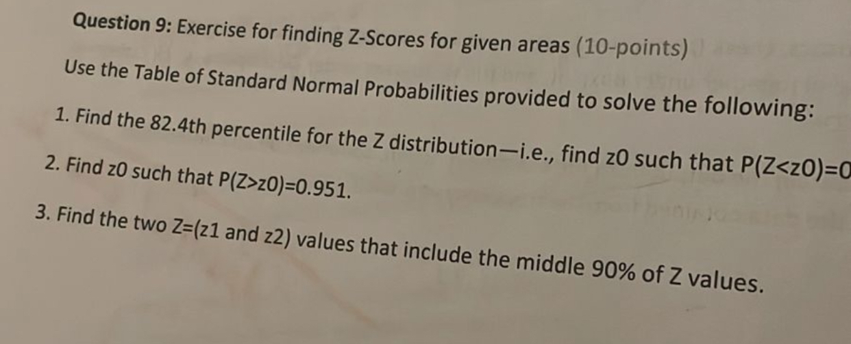 Solved Question 9: Exercise for finding Z-Scores for given | Chegg.com