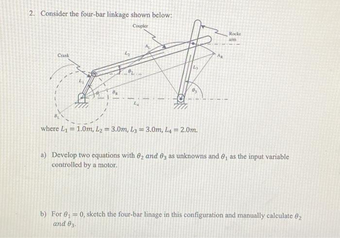 Solved 2. Consider the four-bar linkage shown below: where | Chegg.com