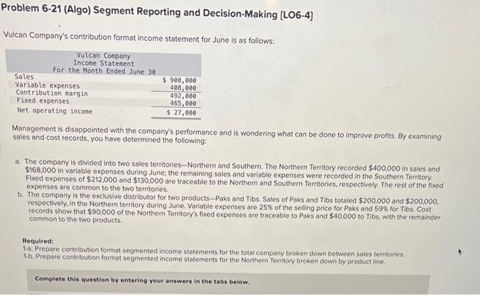 Solved Problem 6-21 (Algo) Segment Reporting and | Chegg.com