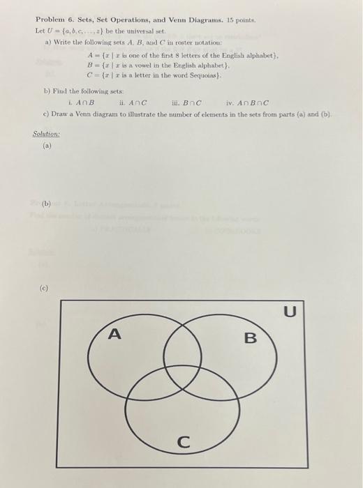 Solved Problem 6. Sets, Set Operations, and Venn Diagrams. | Chegg.com