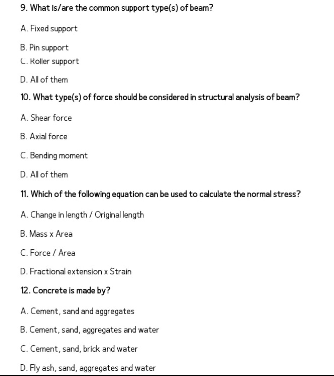 Solved 9. What is/are the common support type(s) of beam? A. | Chegg.com