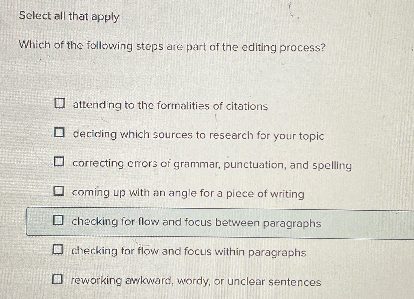 Solved Select all that applyWhich of the following steps are | Chegg.com