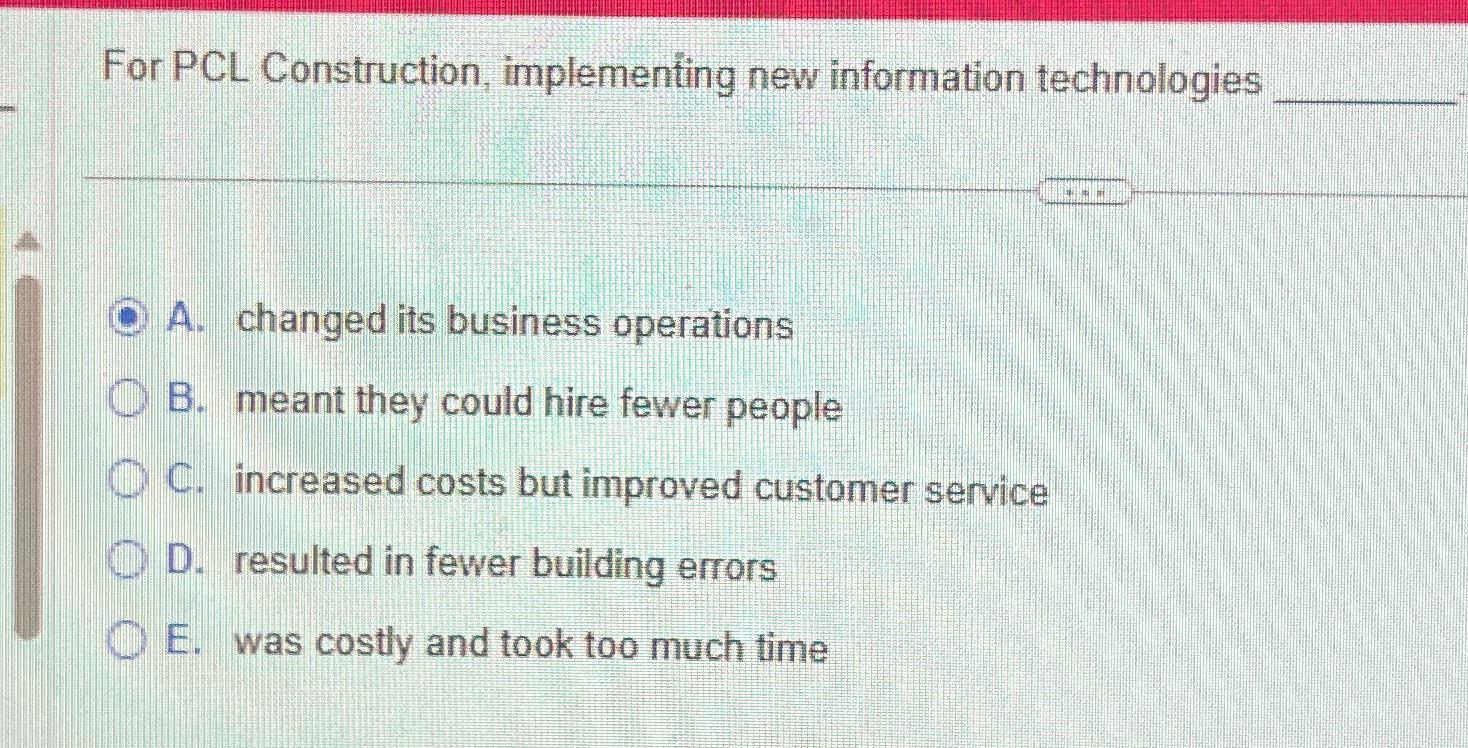 Solved For PCL Construction, implementing new information | Chegg.com