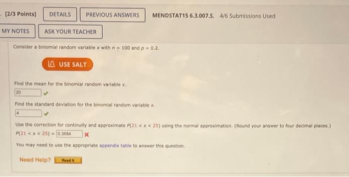 Solved Consider a binomial random variable × with n=100 and | Chegg.com