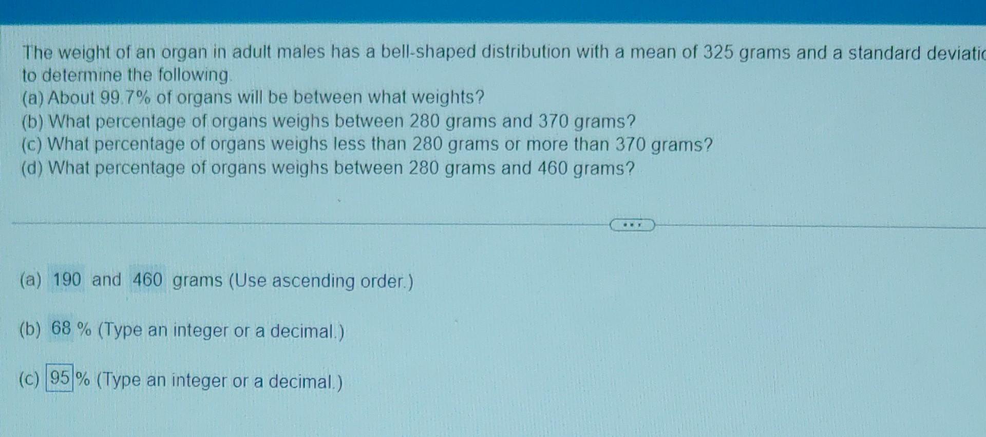 Solved The weight of an organ in adult males has a | Chegg.com