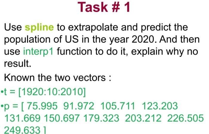 Solved Task # 1 Use spline to extrapolate and predict the | Chegg.com