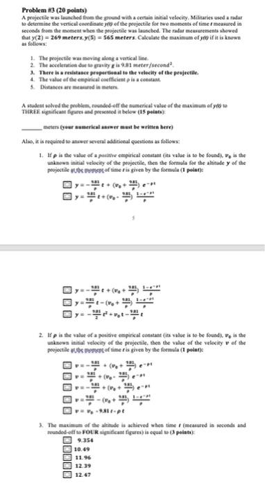 Solved Problem #3 (20 points) A projectile was launched from | Chegg.com
