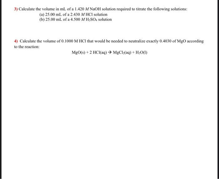 Solved 3) Calculate the volume in mL of a 1.420 M NaOH | Chegg.com