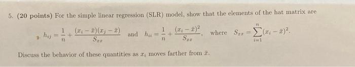 Solved 5. (20 points) For the simple linear regression (SLR) | Chegg.com