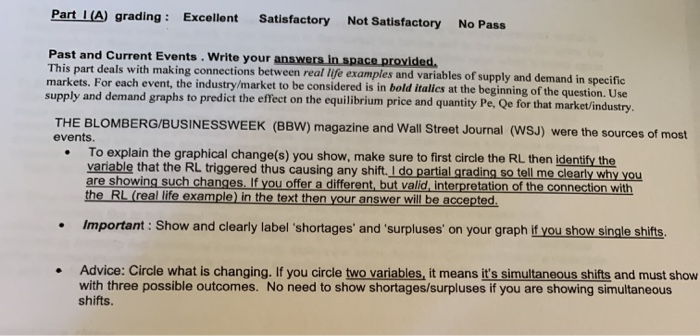 Solved Part 1(A) grading : Excellent Satisfactory Not | Chegg.com