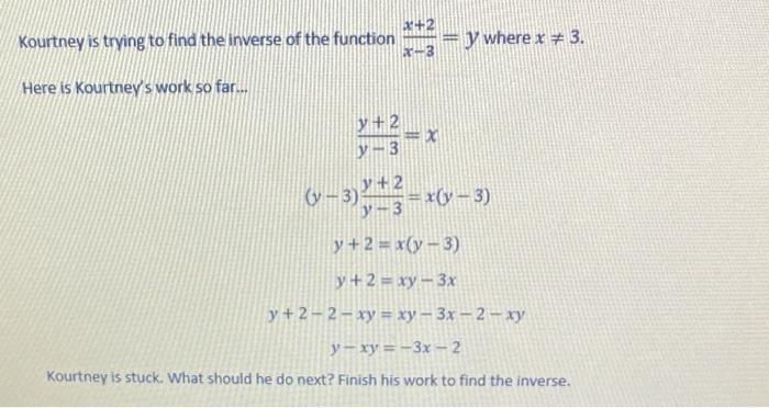 Solved Kourtney is trying to find the inverse of the | Chegg.com