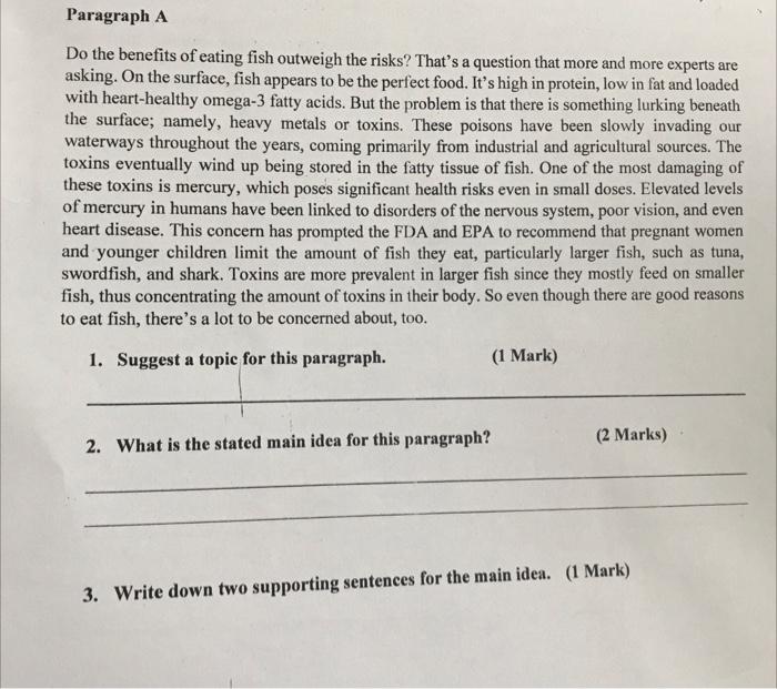 Paragraph A Do the benefits of eating fish outweigh | Chegg.com