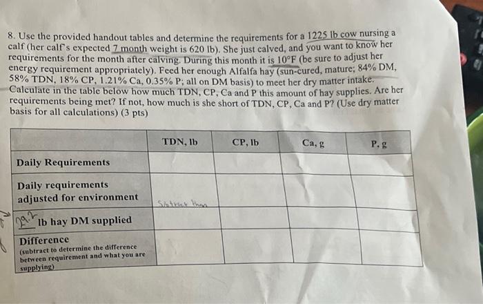 8. Use the provided handout tables and determine the | Chegg.com