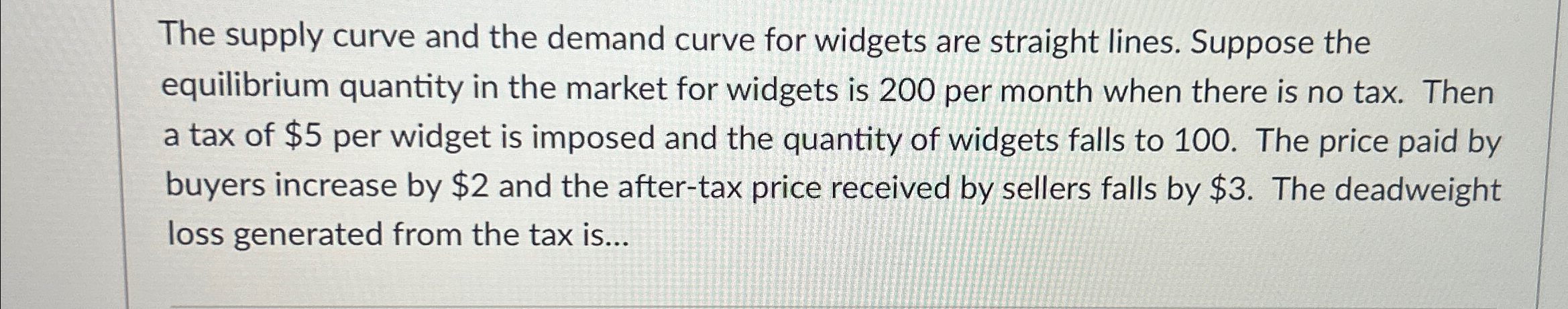 Solved The supply curve and the demand curve for widgets are | Chegg.com