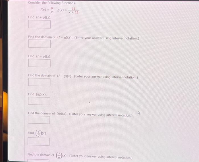 Solved Consider the following functions. f(x)=x9,g(x)=x+1111 | Chegg.com