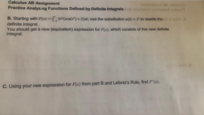 Solved Calculus AB Assignment ABA Practice Analyzing | Chegg.com