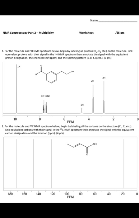 Solved Name NMR Spectroscopy Part 2- Multiplicity Worksheet | Chegg.com