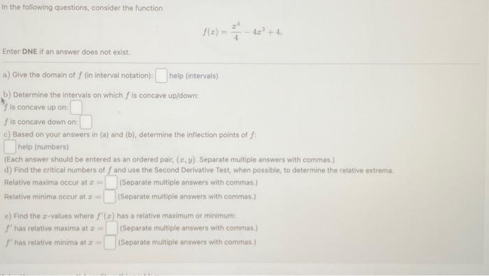 Solved In the following questions, consider the function | Chegg.com