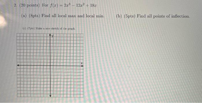Solved 2. (20 points ) For f(x)=2x3−12x2+18x (a) (8pts) Find | Chegg.com