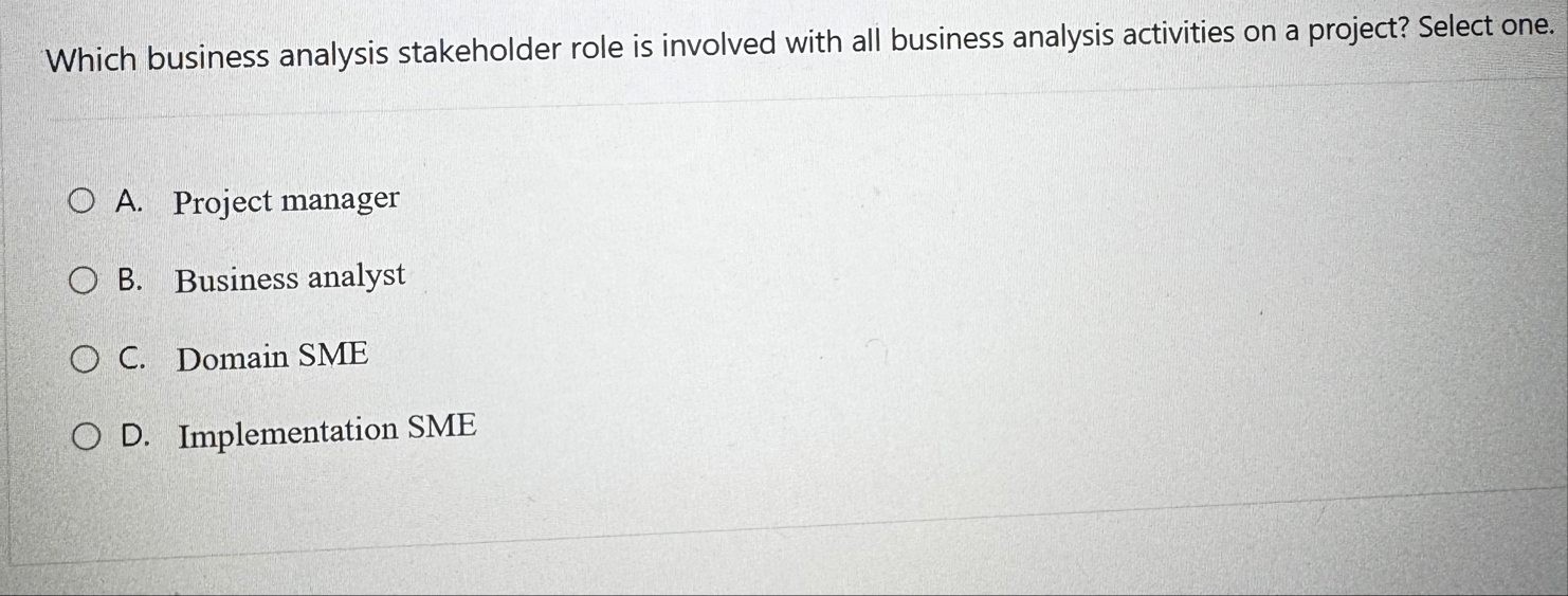 Solved Which business analysis stakeholder role is involved | Chegg.com
