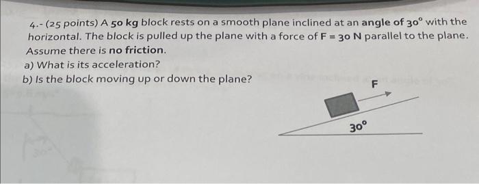 Solved 4.- ( 25 points) A 50 kg block rests on a smooth | Chegg.com