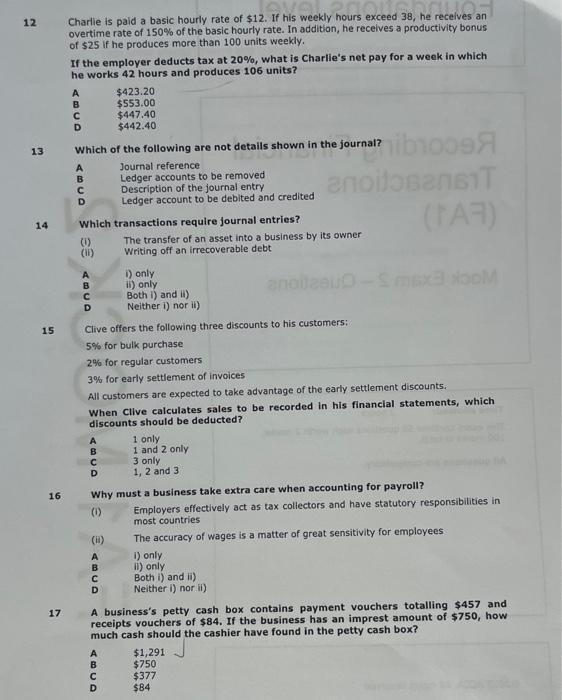 Solved 12 Charlie is paid a basic hourly rate of $12. If his | Chegg.com