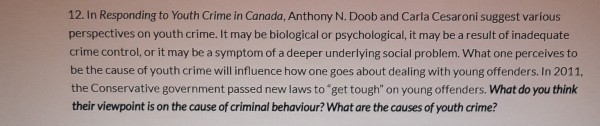 Solved 12. In Responding to Youth Crime in Canada, Anthony | Chegg.com