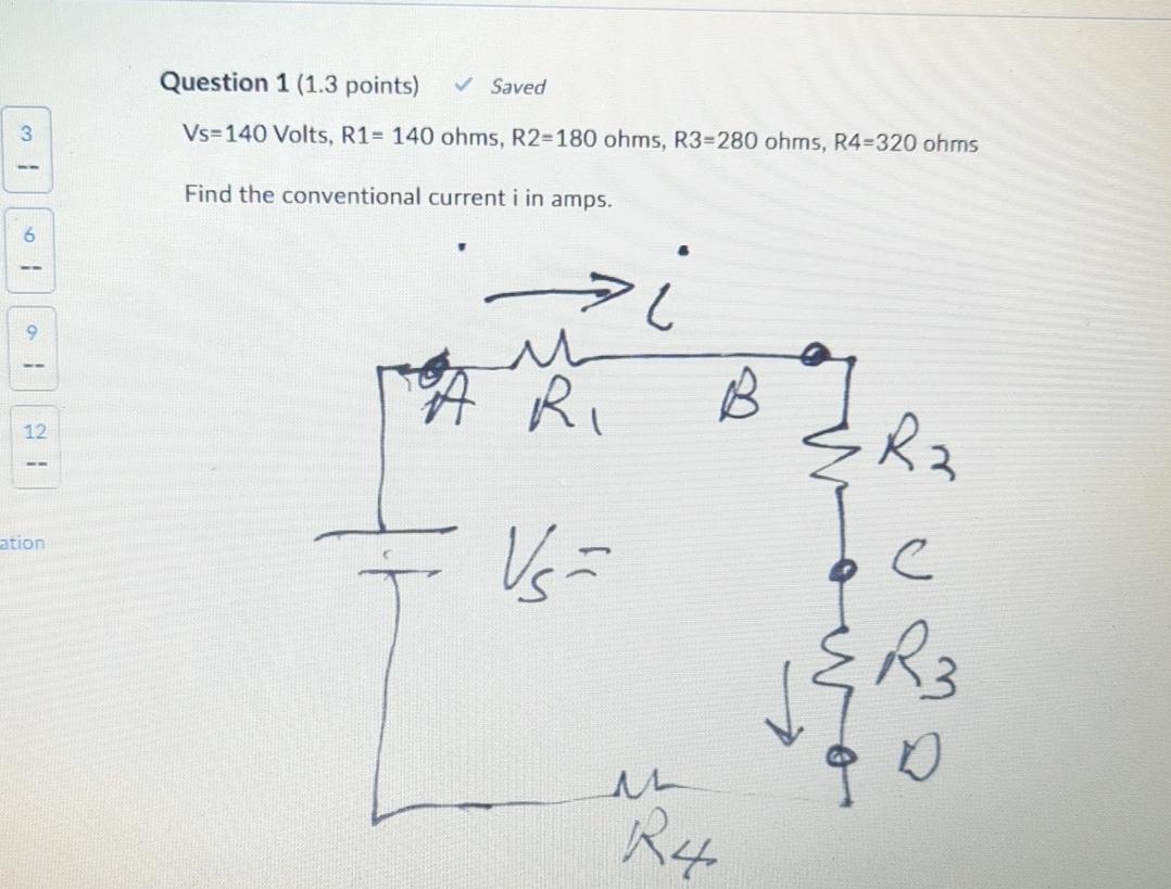 Solved Vs=140 ﻿Volts, R1=140 ﻿ohms, R2=180 ﻿ohms, R3=280 | Chegg.com