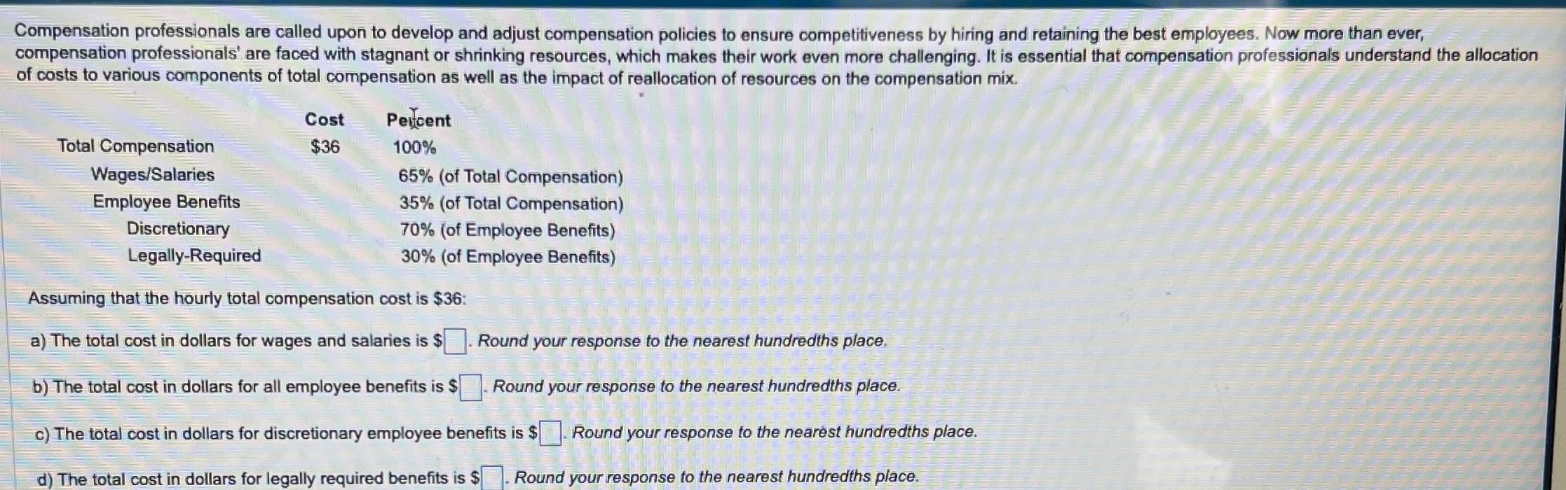 Solved Compensation professionals are called upon to develop | Chegg.com